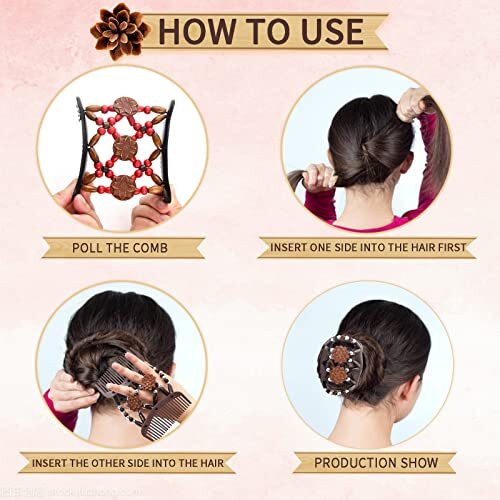 Magic Hair Combs for Women Wood Beaded Stretch Double Hair Side Combs ...