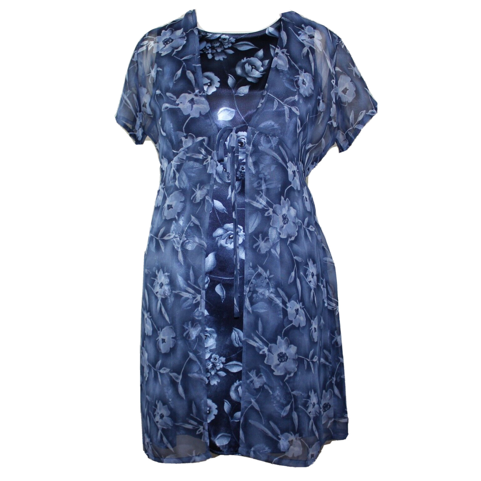 Lisa Jo Dress 2-Piece Blue Floral Lace Up Back Sz 11-… - Gem