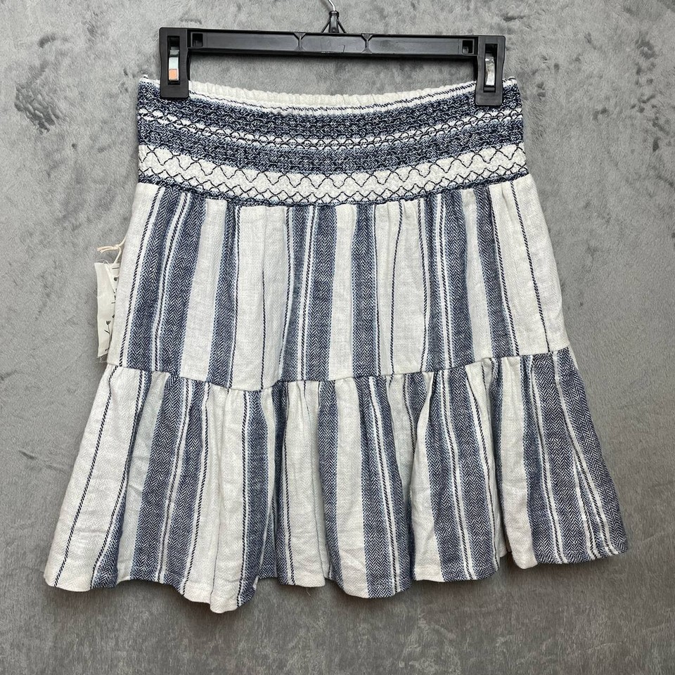 Boho Western Smocked Tiered Mini Skirt Medium Coastal Cottagecore Beach ...