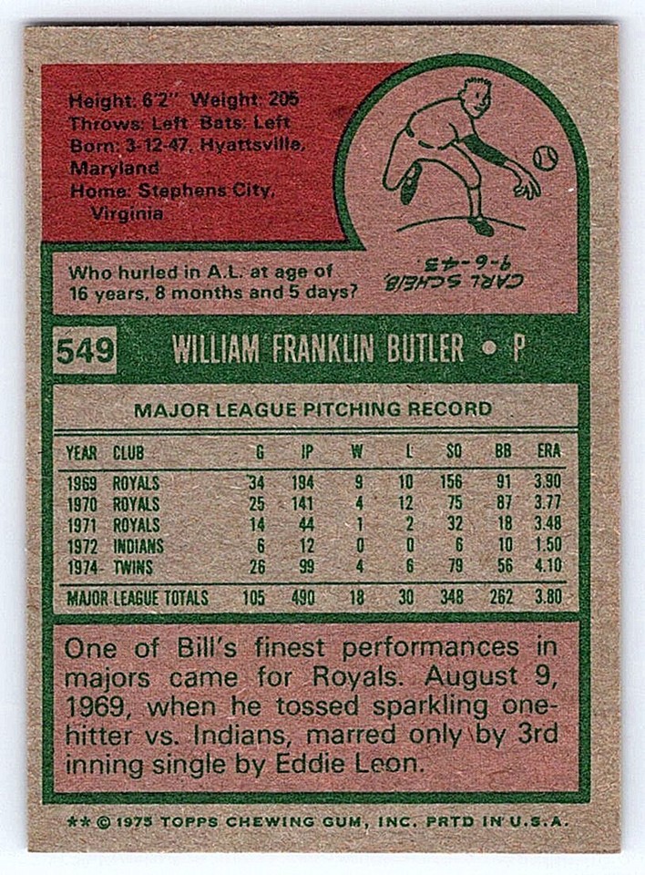 Bill Butler 1975 Topps #549 - Please see pics for cond. | eBay