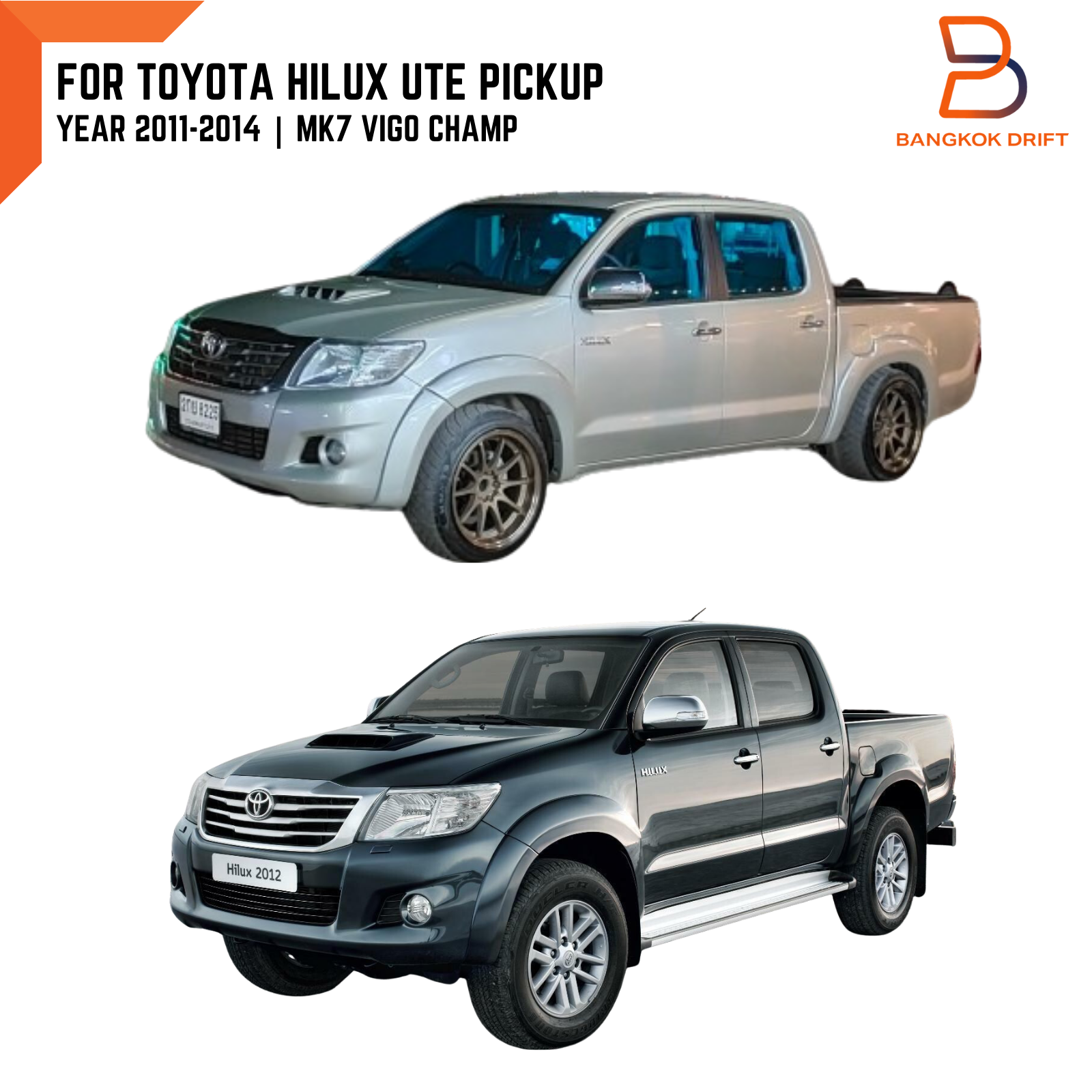 Only Front 209 Black Fender Flares Arch FIT Toyota Hilux Ute MY12 MK7 ...