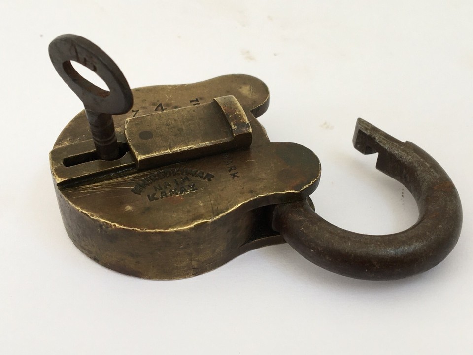 Lock Old Vintage Brass lock With Key Rich Patina Collectible Trade Mark ...