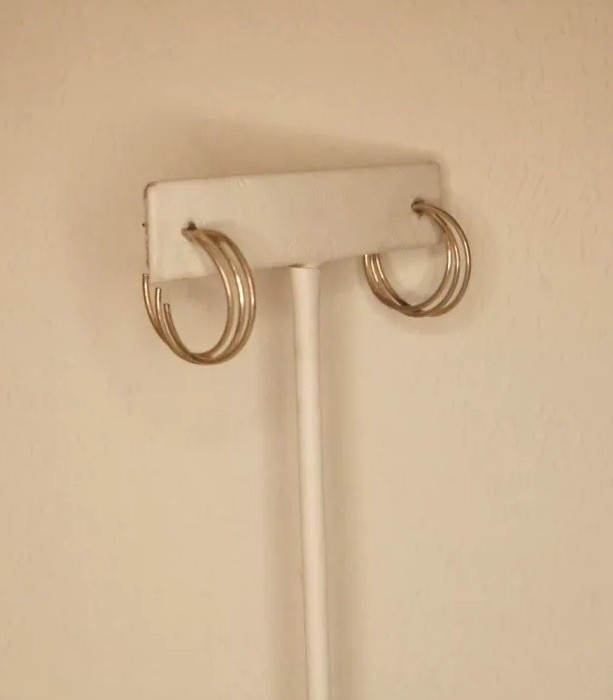 Sterling Silver Triple Hoop Post Stud Earrings Modernist Design | eBay