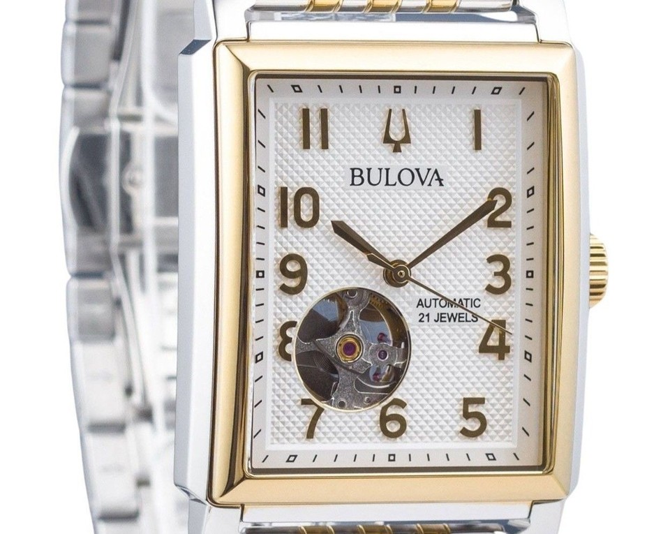 Bulova Sutton Stainless Steel Open Heart Square Dial Automatic 98A308 ...