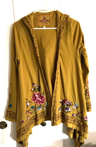 Johnny Was Los Angeles Mustard Hoodie Shawl Cascade BOHO Cardigan 87291 ...