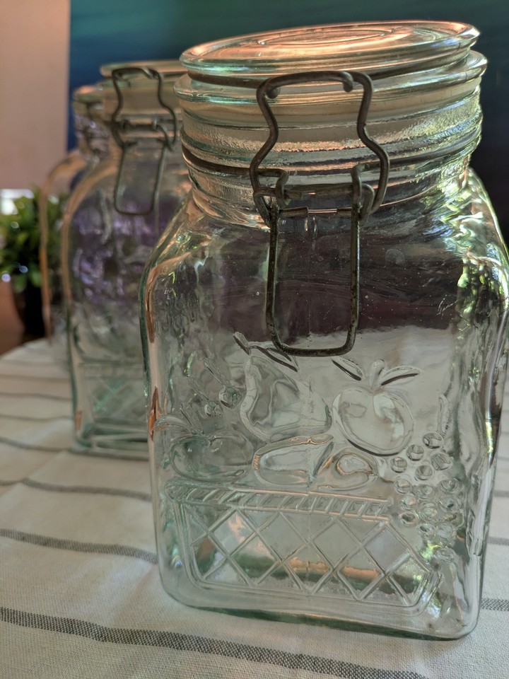Vintage Glass Jars with Clamp Lids Set Of 3 Canister Counter Jar ...