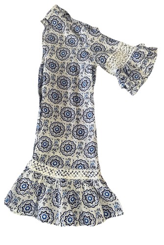 Temptation Positano Porta Short Dress Crochet Ruffle Linen Geometric XS ...