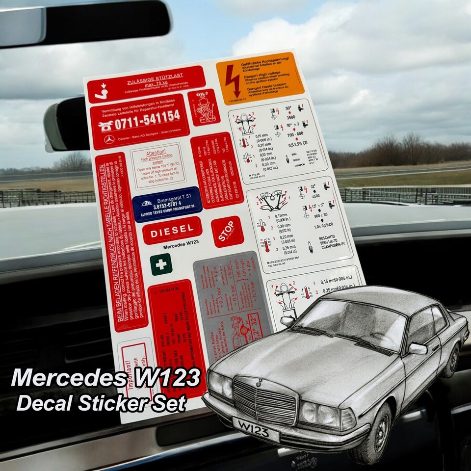 Mercedes Decal Sticker Label Set for W124 W126 W140 W203 W204 W210 W211 ...