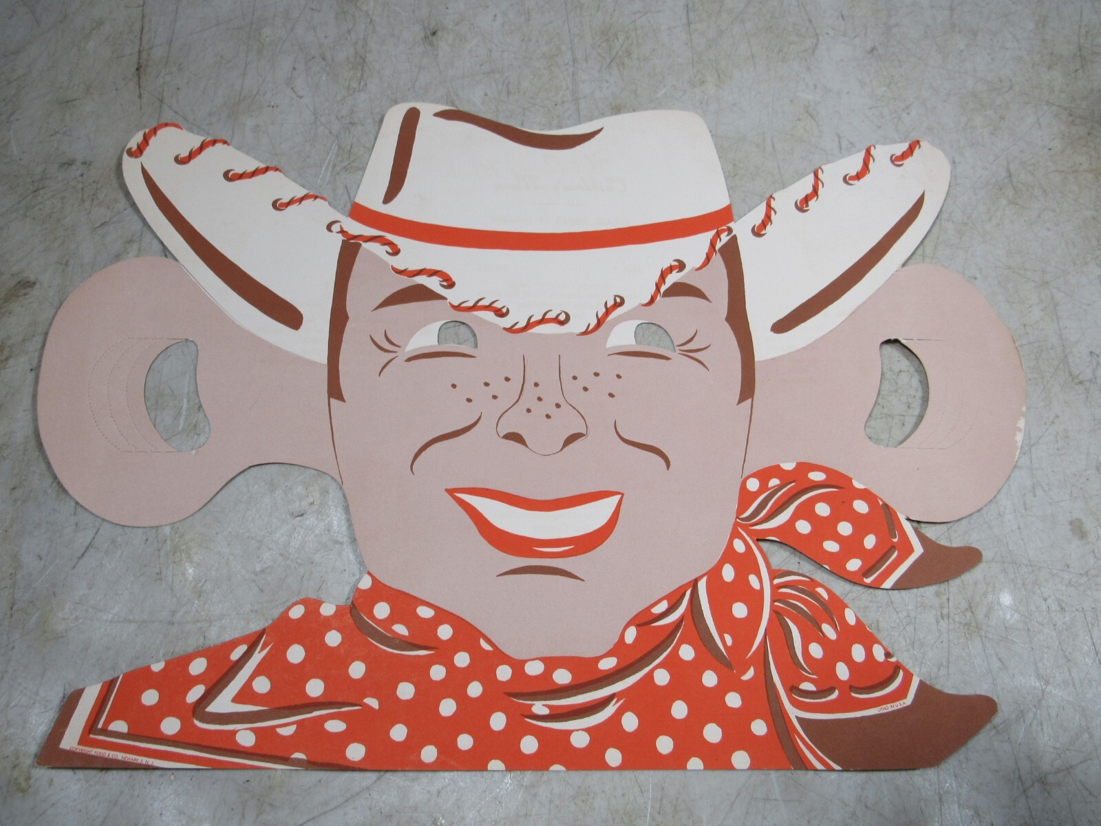 Vintage 1950s Rod's NJ Children's Menu Cowboy Cardboard Mask Litho USA ...