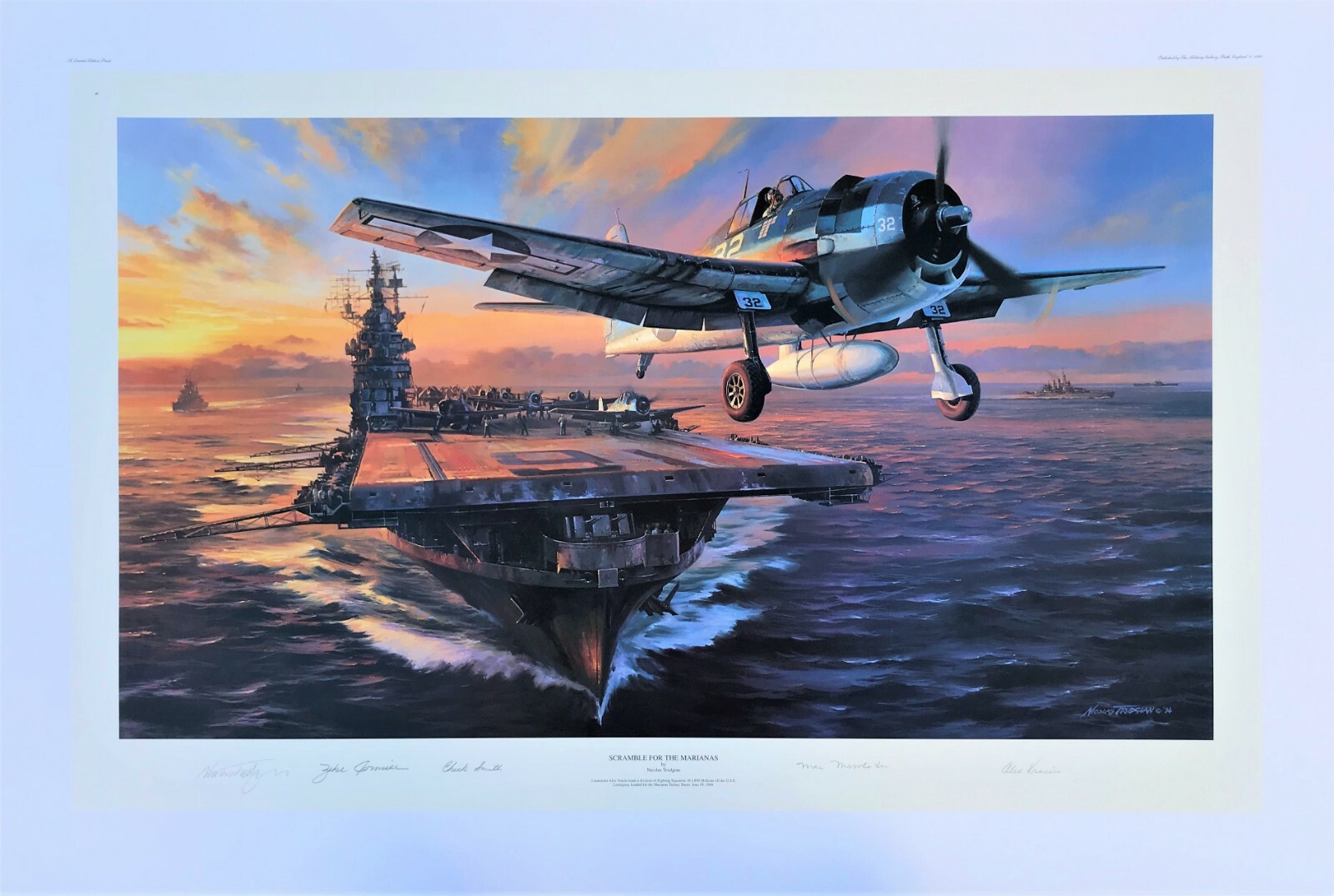 Scramble for the Marianas by Nicolas Trudgian signed by US Navy Hellcat ...