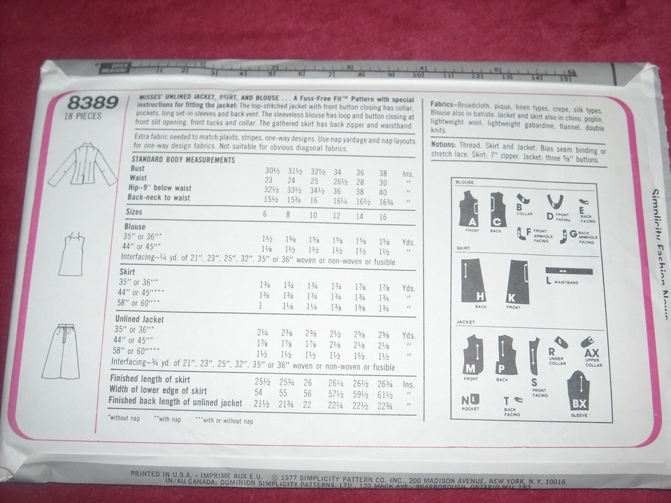 🌹UNCIRCULATED 1977 SIMPLICITY #8389 - LADIES JACKET-SKIRT-BLOUSE ...