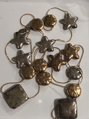Vtg Hammered Metal Star Disc Station Necklace Silver Bronze Gold Plated ...