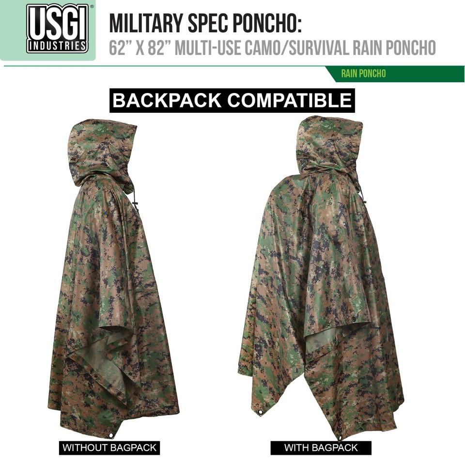 USGI Industries Military Style Multi Use Rip Stop (Marpat, Rain Poncho ...