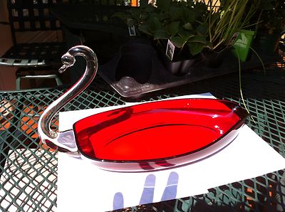 Duncan miller Vintage ruby glass 13" swan bowl | eBay
