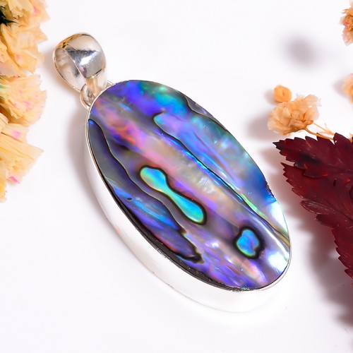 Abalone Shell Gemstone Ethnic Handmade Jewelry.925 Silver Pendant 2 ...