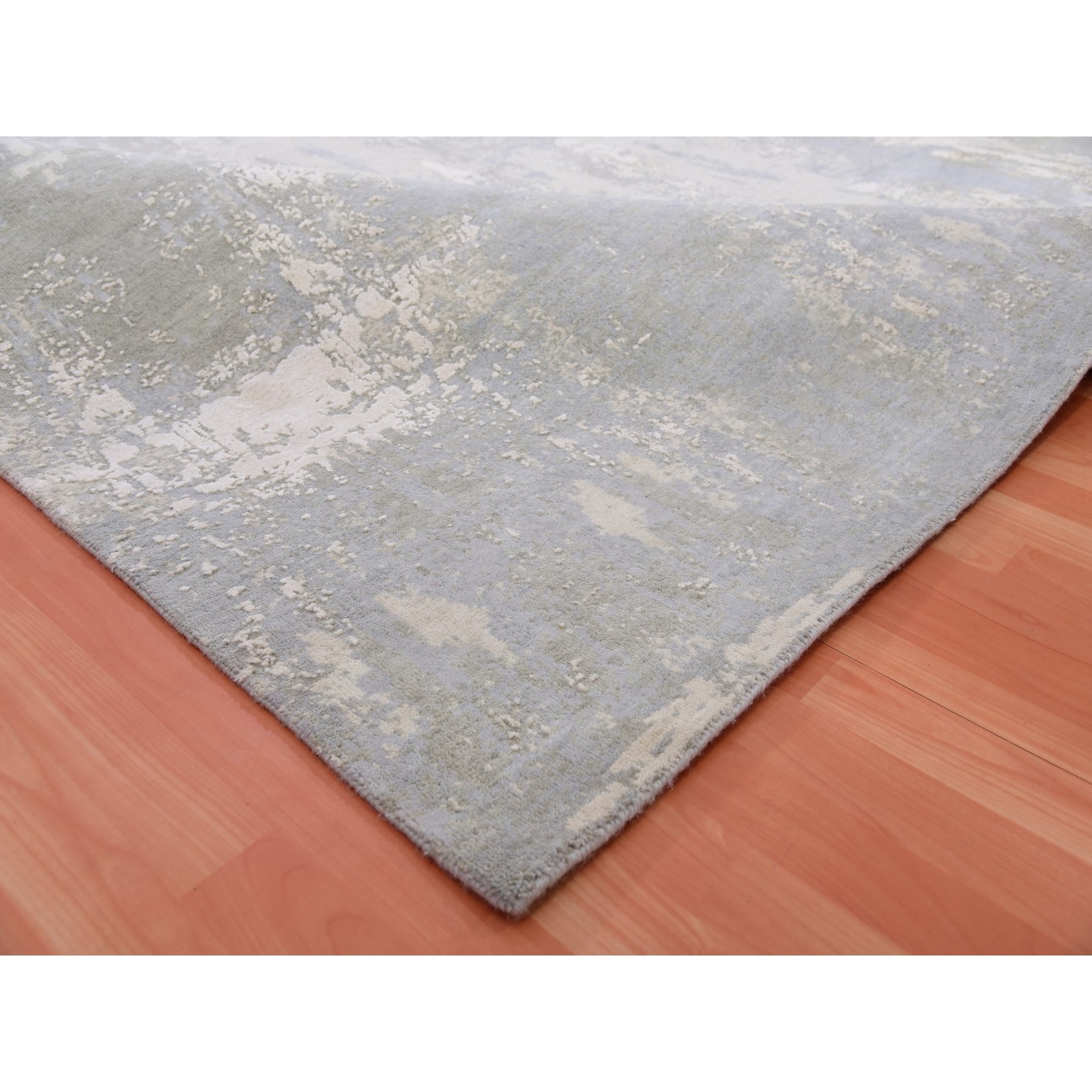 10'x10' Gray Modern Abstract Design Hand Knotted Wool and Silk Square ...