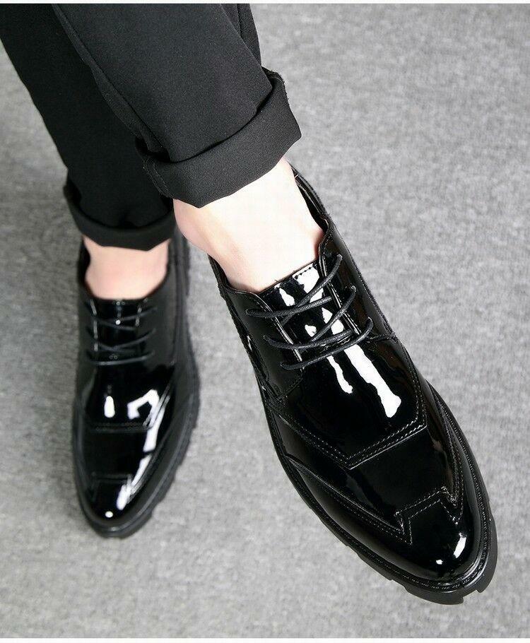 New Mens Creepers British Brogues Lace Up Patent Leather Casual Chic ...