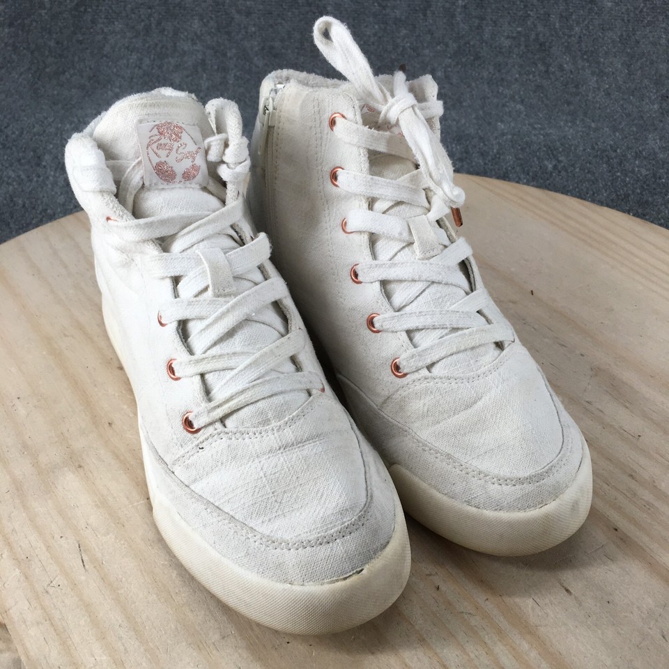 Roxy Surf Shoes Womens 8 High Top Wedge Sneakers White Fabric Lace Up ...