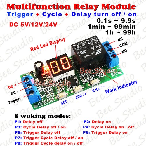 DC 5V 12V 24V LED Display Cycle Delay Timer Relay Control Switch ON/OFF ...