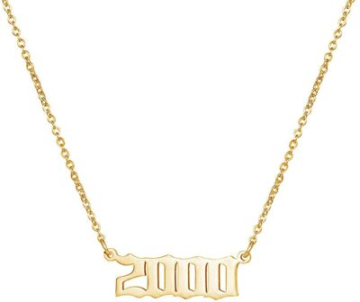 Birth Year Number 2000 Necklace with Chain 14k Gold Plated Sterling ...