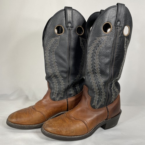 Laredo Buckaroo Boots Men Sz 8 D Brown Black Leather 16 Inch Western ...