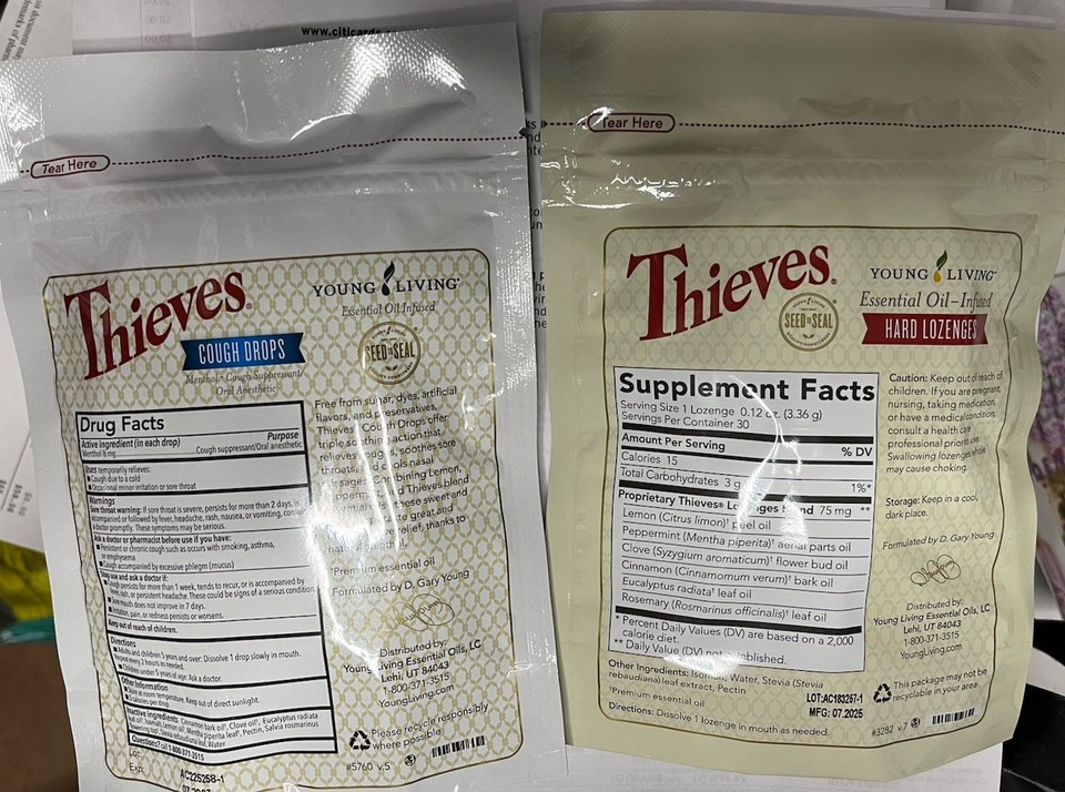 Young Living Thieves Cough Drops/Lozenges Duo 2 Pk, 30ct/bag Essential ...