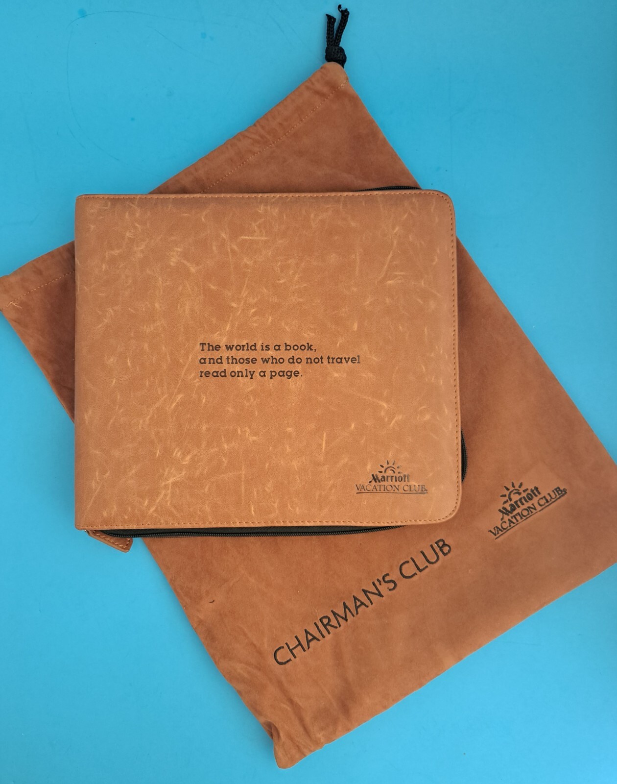 MARRIOTT VACATION CLUB BROWN FAUX LEATHER PADFOLIO ZIPPERED W/DUST BAG ...