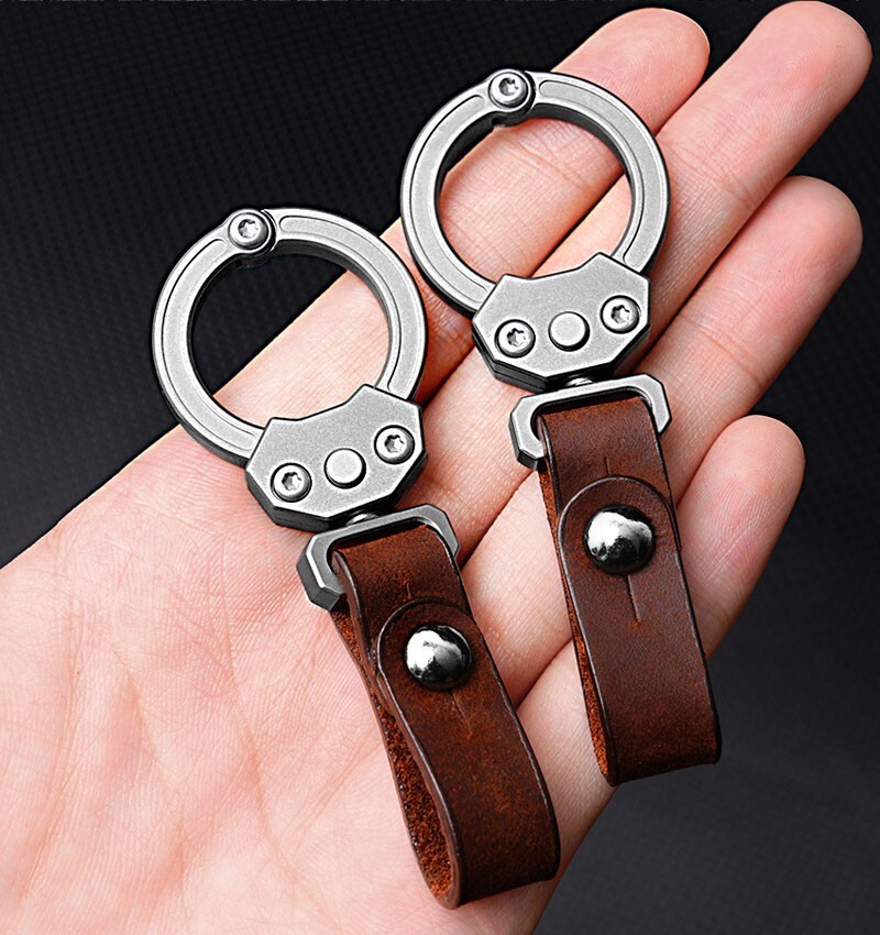 EDC Titanium Alloy + Leather Portable Car Universal Keychain Hanging ...