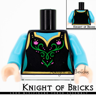 LEGO Minifigure Torso 360 BLACK Female Dress Gold Hems Dark Pink ...