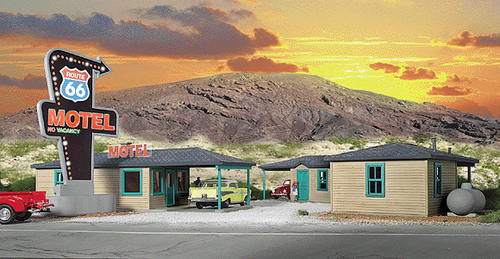 ROUTE 66 MOTEL w/NEON SIGN O Scale PLASTIC WALTHERS 933-2715 - NEW ...