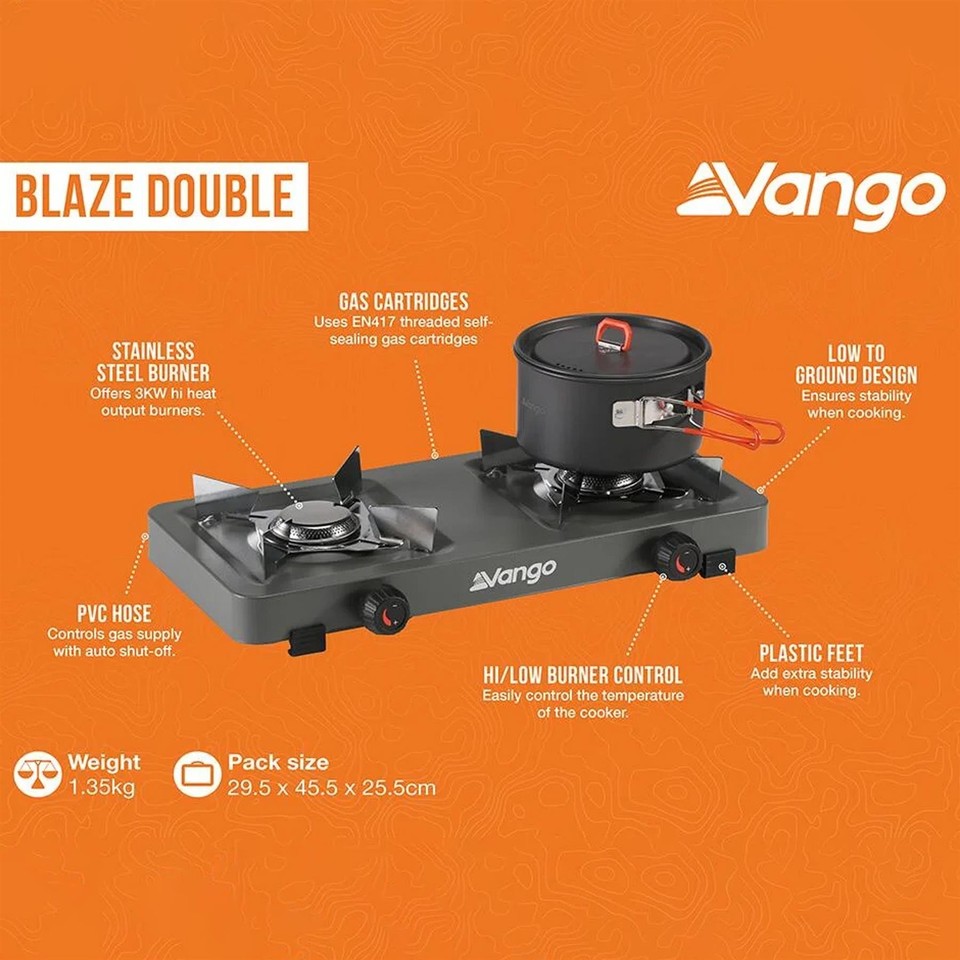 VANGO BLAZE CAMPING STOVE DOUBLE 2 BURNER PORTABLE CAMPING GAS COOKER ...