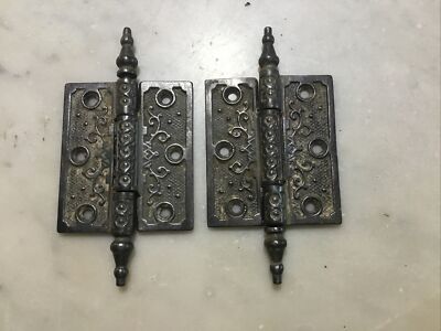 Antique Pair Cast Steel Ornate Door Hinges Fancy Steeple Pins | eBay