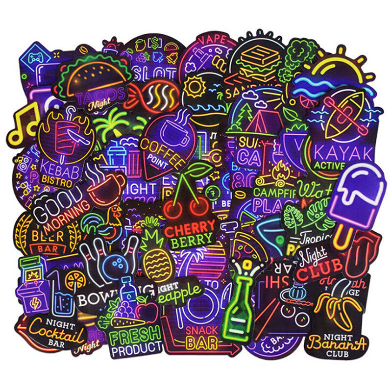 50Pcs Neon Stickers Skateboard Laptop Luggage Guitar Bike Car Bomb ...
