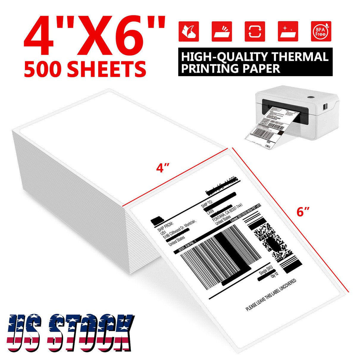 4x6 Labels 500 Pack 4x6 Inch Direct Thermal Shipping Labels - Fanfold ...