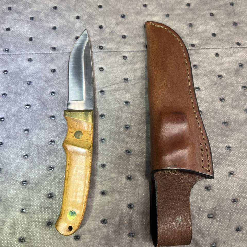 SCHRADE PH1 PRO HUNTER Maple Handle 3.5" FIXED BLADE LEATHER SHEATH USA ...