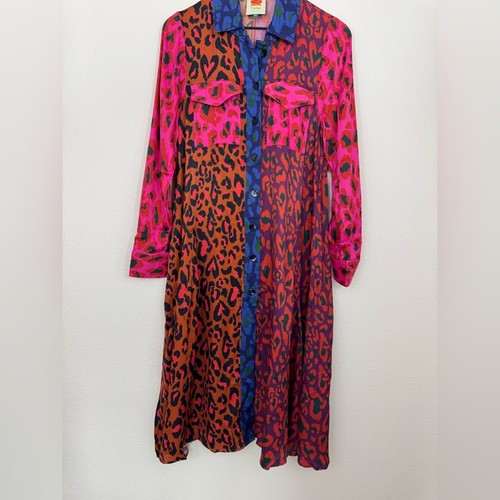 Farm Rio Leopard Mix Print Long Sleeve Shirt Dress | eBay