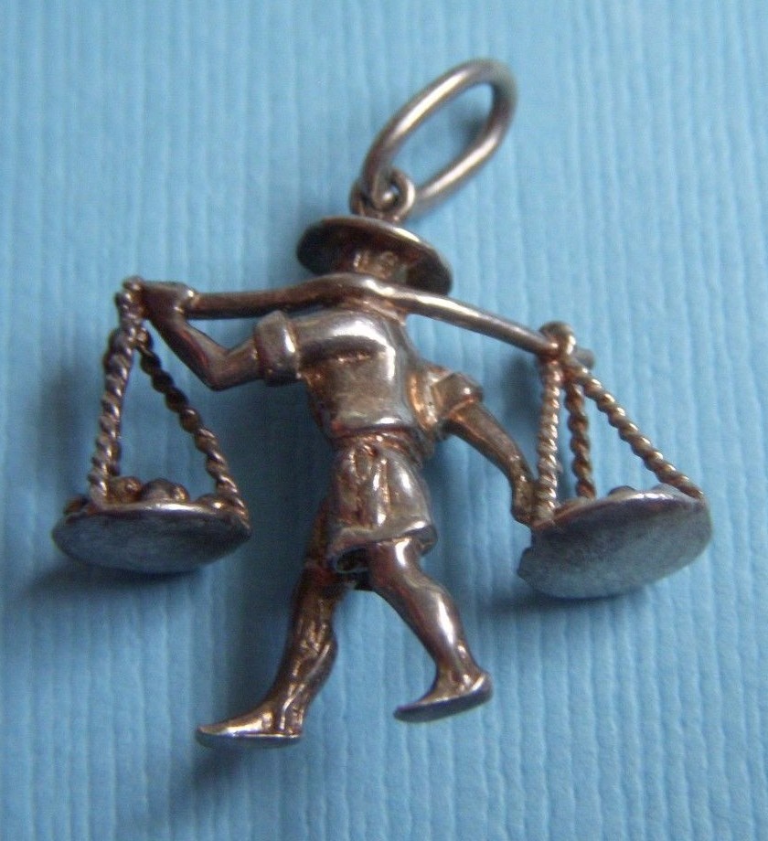 Vintage Asian man carrying baskets sterling charm | eBay