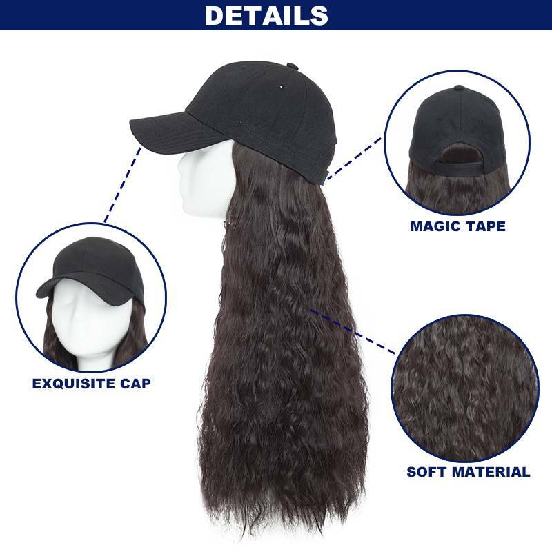 100% Natural Baseball Hat Cap Hair Extensions Real as Human Long Curly ...
