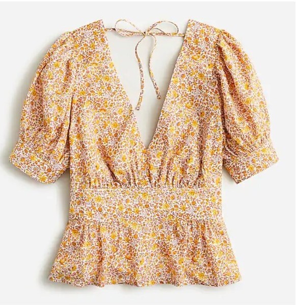 J Crew Women's Puff Sleeve V Neck Blouse Top Floral Size 12 | eBay