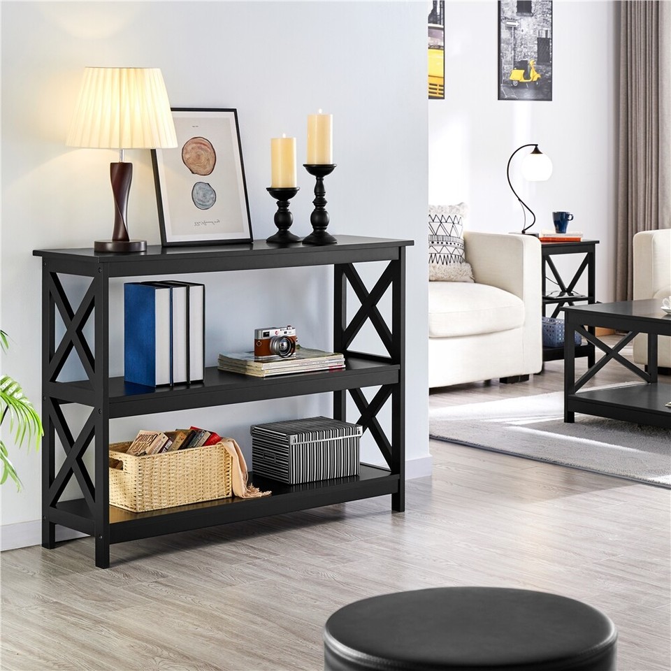 Slim Console Table X-Shape Side Table Storage Shelve Multi-tier ...