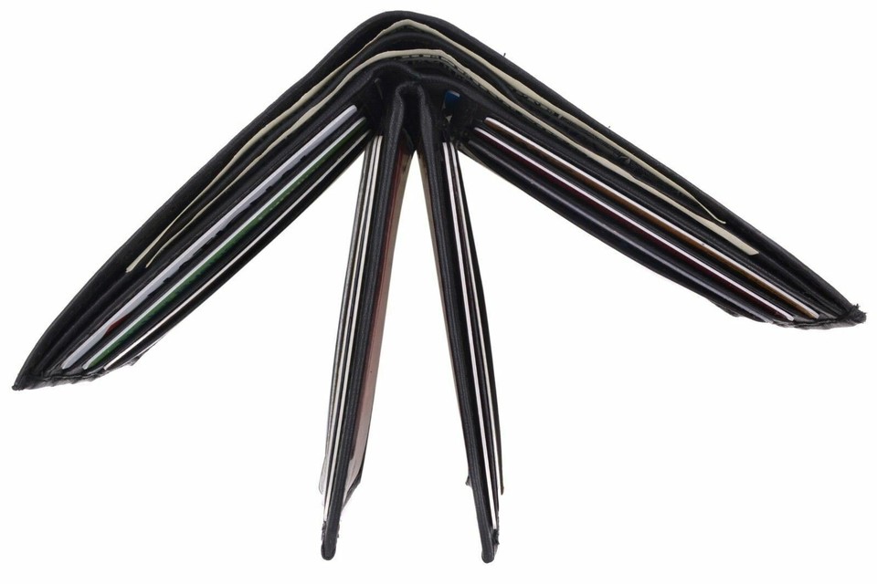 Men's Genuine Leather Multi Card Holder Double Center ID Windows Wallet ...