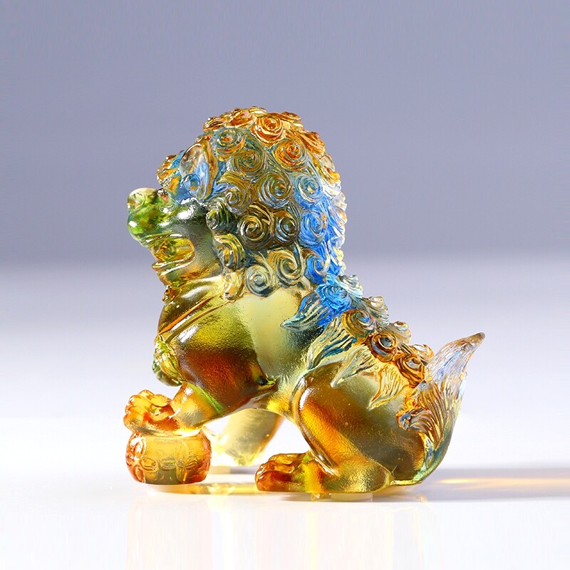 Chinese Liu Li Crystal Lion Statue Feng Shui Guardian Foo Fu Dog Decor ...