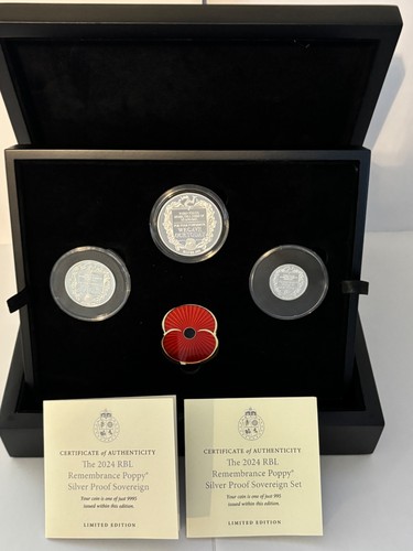 2024 RBL Remembrance Poppy Silver Proof Sovereign Coin Set Boxed +COA ...