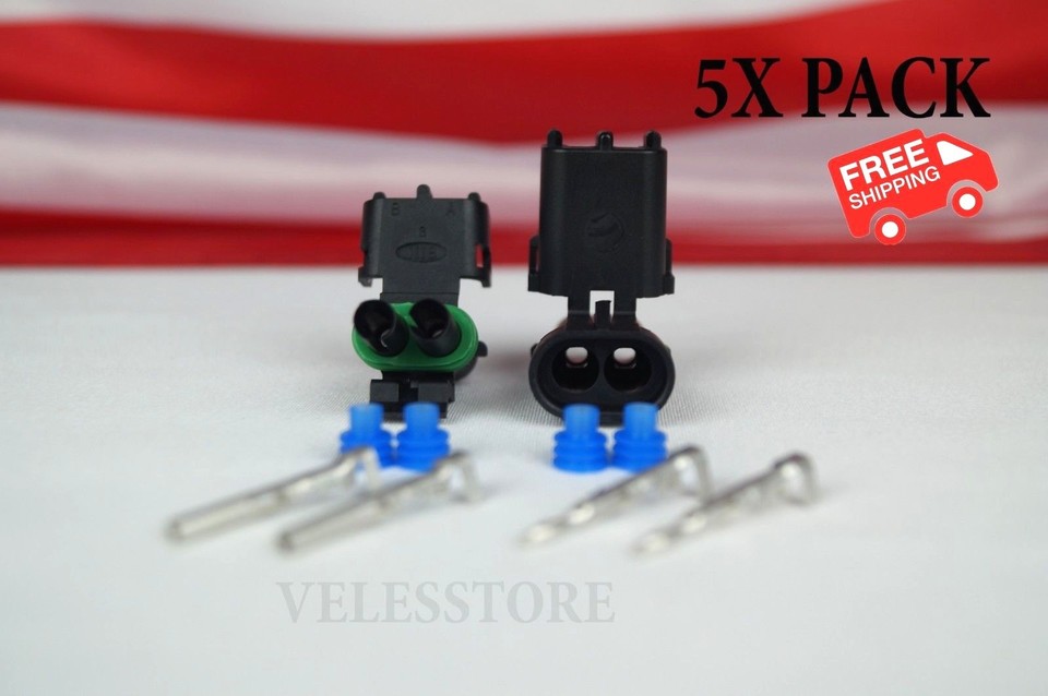 Delphi Weather Pack 2 Pin Sealed Connector Kit 16-14 GA !!!5 COMPLETE ...