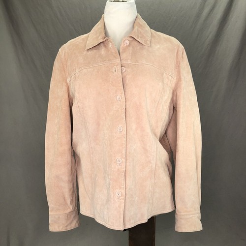 CHEROKEE WOMENS FULLY LINED BLUSH PINK LEATHER SUEDE BUTTON UP JACKET ...