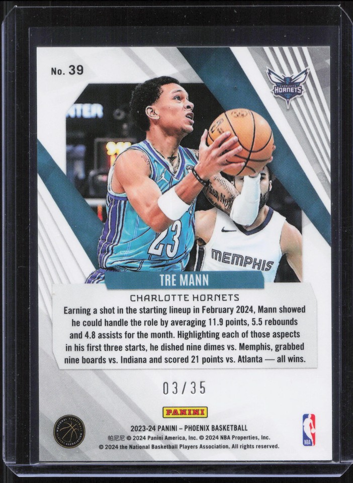 2023-24 Panini Phoenix #39 Tre Mann Blue #/35 Hornets RG48 | eBay