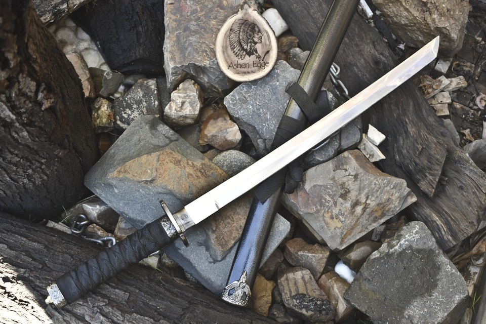 Ashen Edge Custom Hand Forged ATS-34 Steel Sword Paracord Wrapped D2 ...