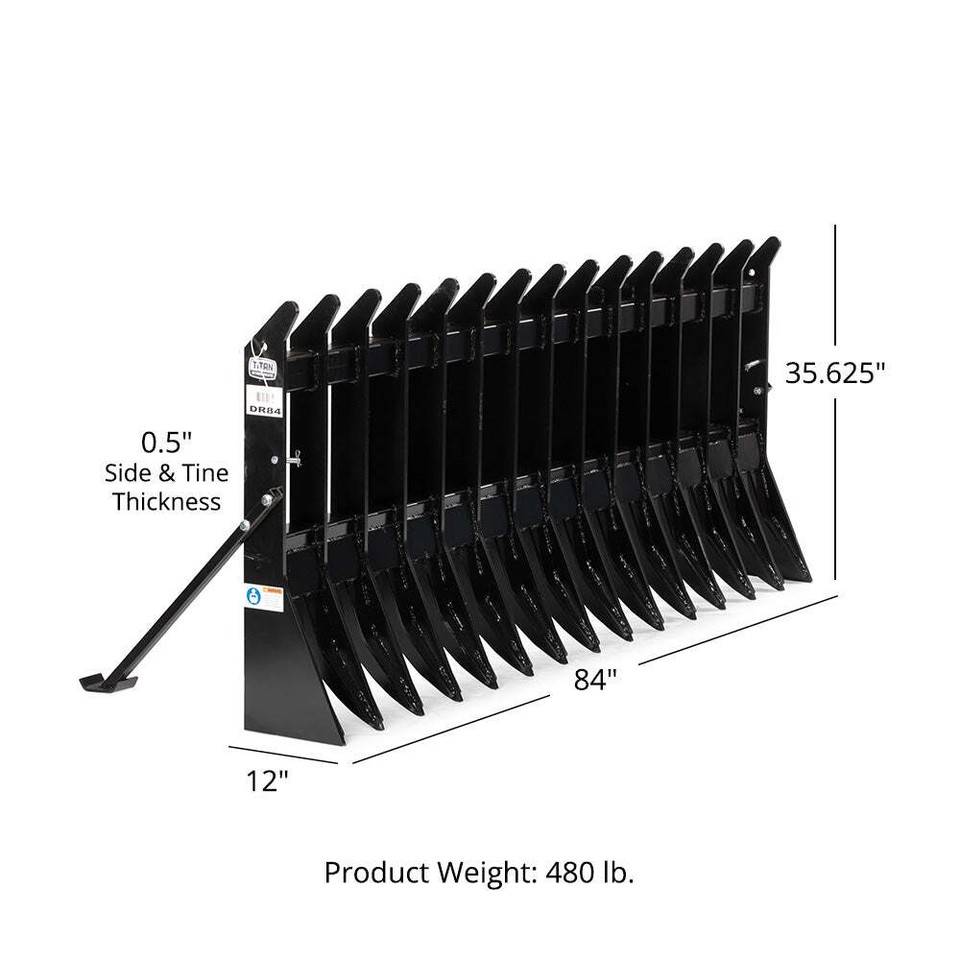 Titan Attachments Standard Series 84" Root Rake Attachment, Universal ...