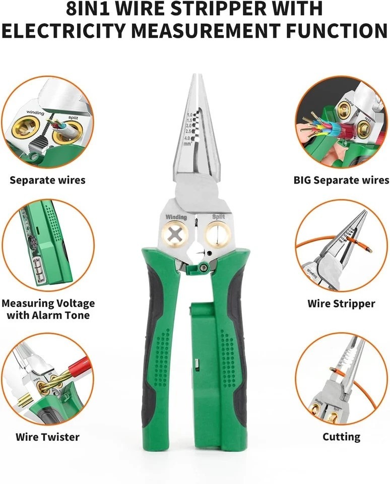 8-In-1 Wire Stripper Twister Set - Includes Cable Scissors Voltage ...