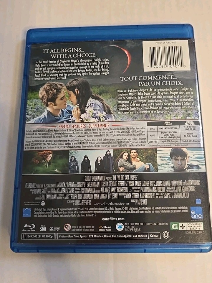The Twilight Saga: Eclipse (Blu-ray Disc, 2010, Canadian) 774212104015 ...